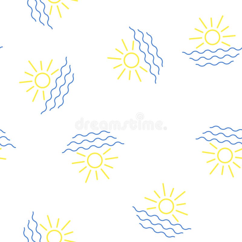 Vector Color Icon Sunset, Sunrise Symbol Seamless Pattern on a White ...