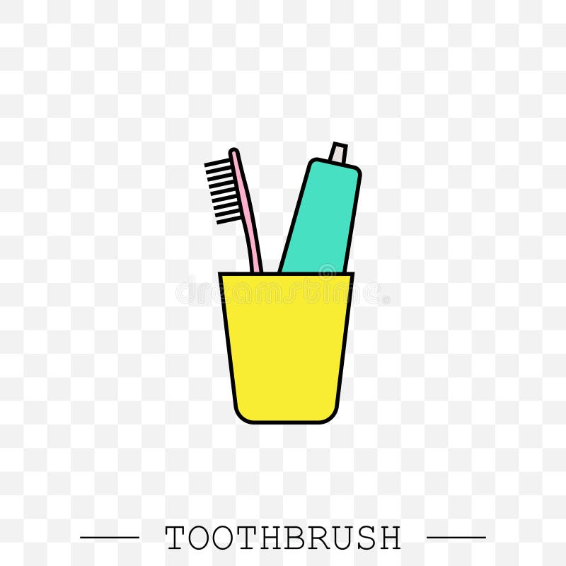 Vector Color Icon of Toothbrush and a Tube of Toothpaste in Glass ...