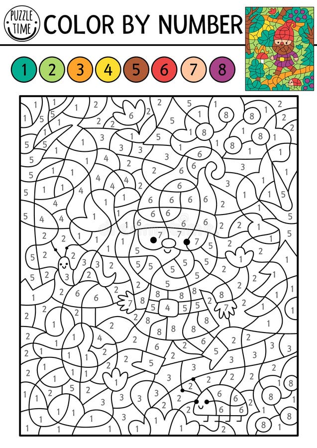 Vector Color by Number Activity with Dwarf Going through Forest ...