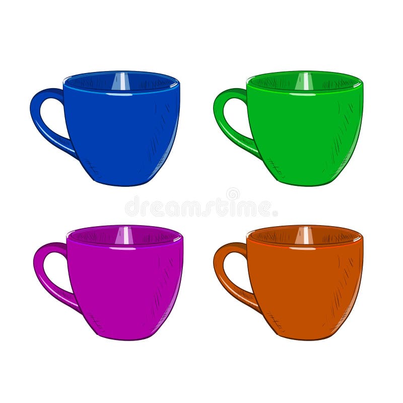 Vector Color Sketch Set of Cups. Stock Vector - Illustration of asian ...
