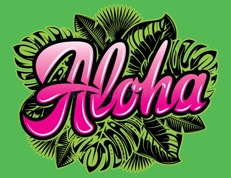 Vector Color Template with Palm Leaves and the Inscription Aloha Stock ...