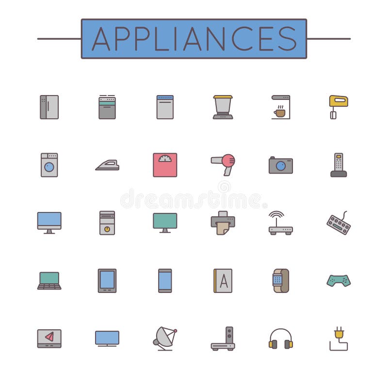 Appliances Line Icons, Signs, Vector Set, Outline Illustration Concept ...