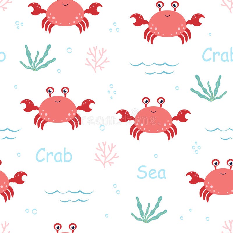 Cartoon Seamless Pattern with Crab, Vector Illustration Stock Vector ...