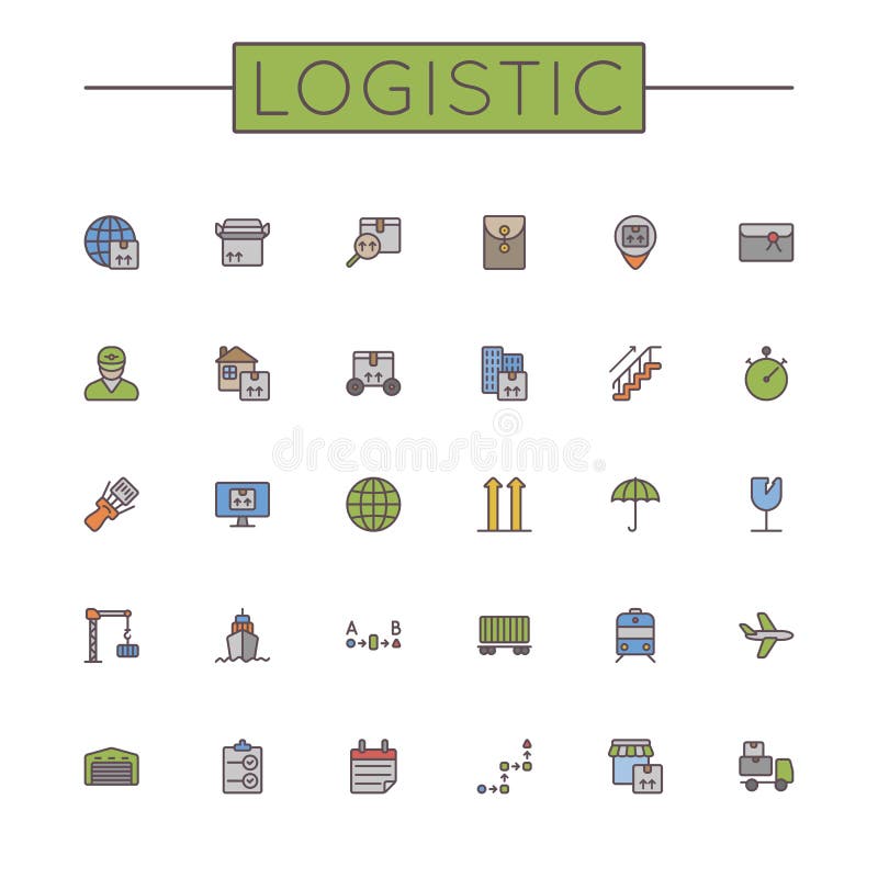 Logistic Line Icons. Outline Cargo Shipping Loading Transportation and ...