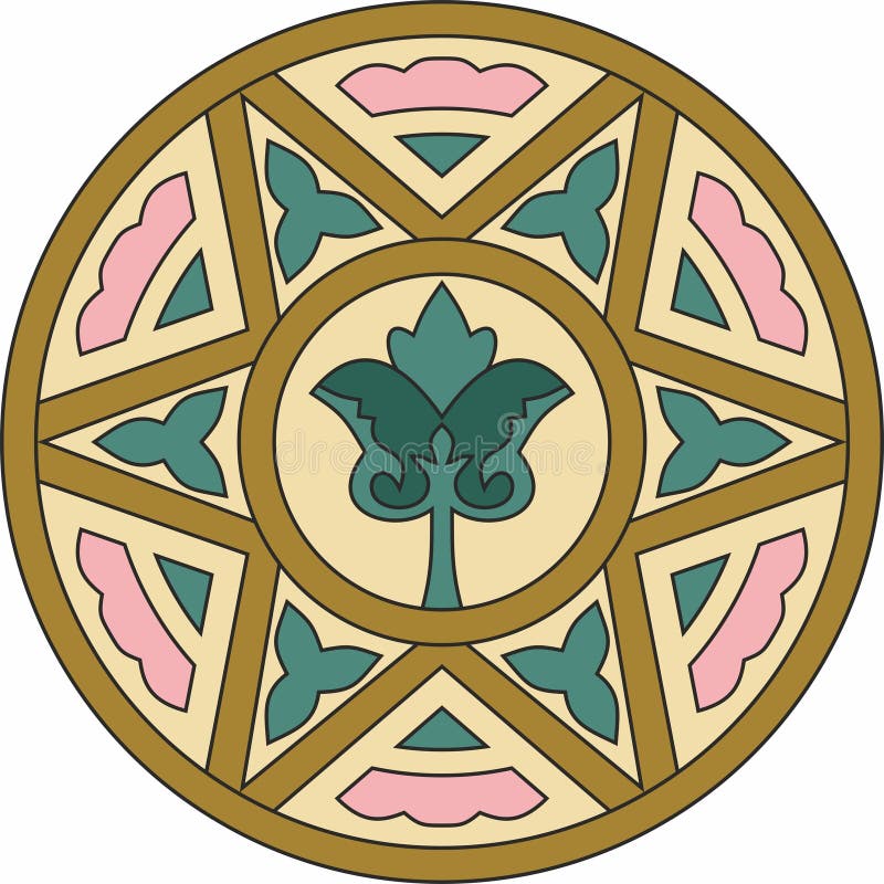 Vector Colored Round Ancient Byzantine Ornament. Classical Circle of ...