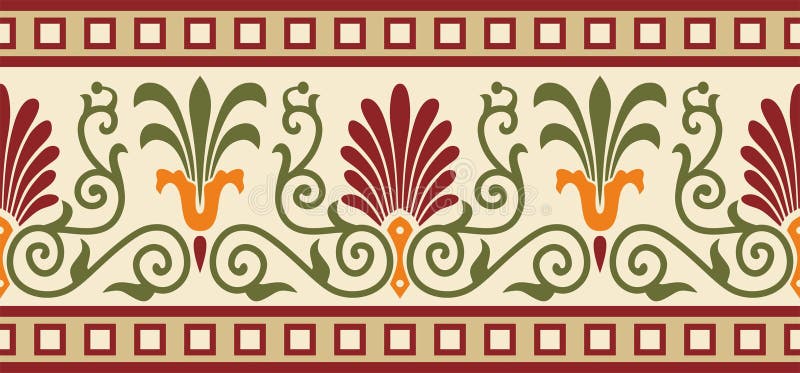 Vector Colored Seamless Classical Greek Ornament. Endless European ...