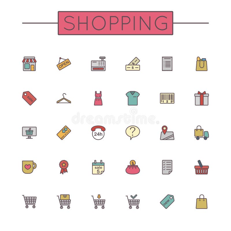 Shopping Line art Icon set stock vector. Illustration of shopping ...