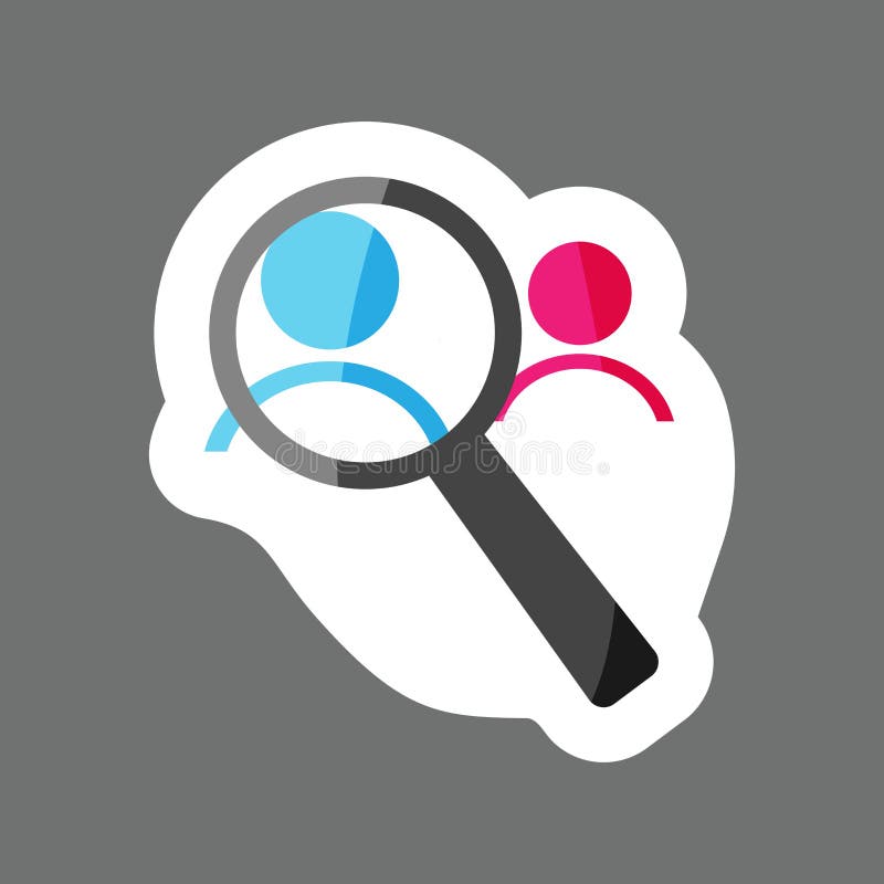 Vector Colored Sticker Man and Magnifier. Magnifying Glass Stock Vector ...