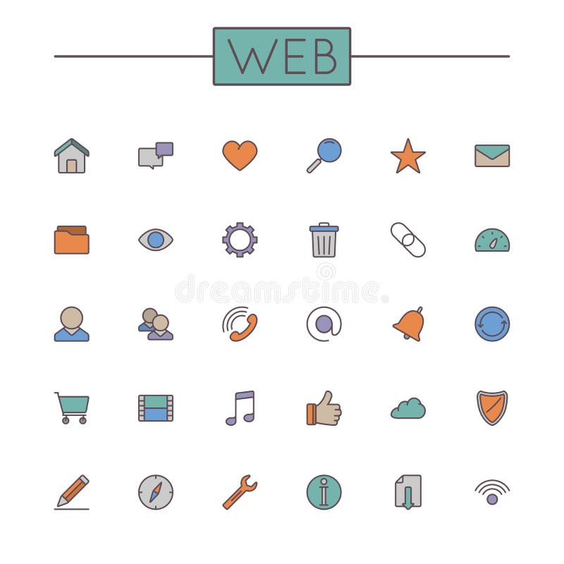 Vector Colored Web Line Icons Stock Vector - Illustration of media ...