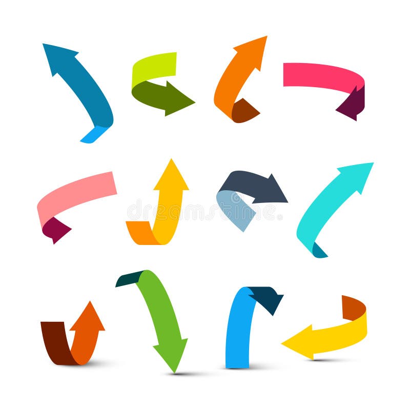 Vector Colorful Bent Arrows Set. Up, Down, Left and Right Arrow Stock ...
