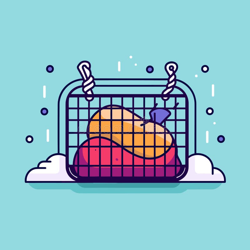 Vector of a Colorful Bird Trapped in a Cage Against a Vibrant Blue ...