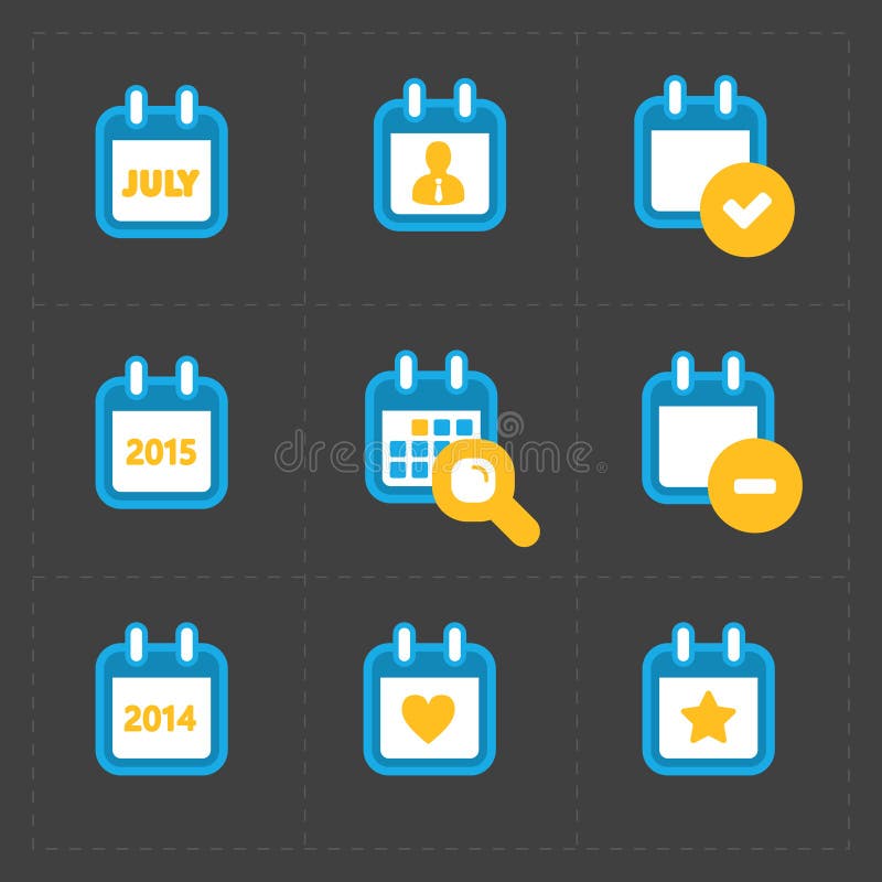 Vector Colorful Calendar Icons on Dark Stock Vector - Illustration of ...