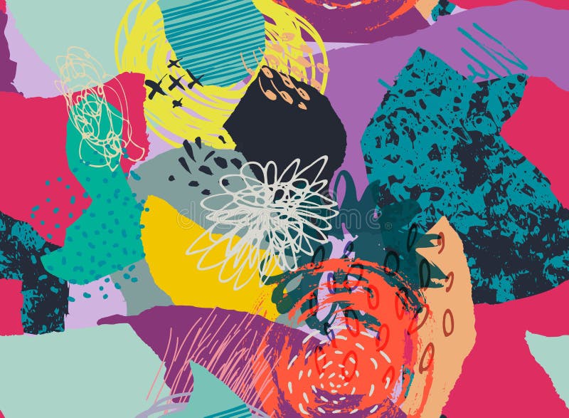 Vector Colorful Collage Contemporary Natural Seamless Pattern. Modern ...