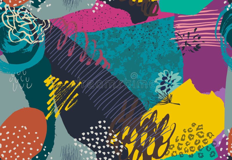 Vector Colorful Collage Contemporary Natural Seamless Pattern. Modern ...