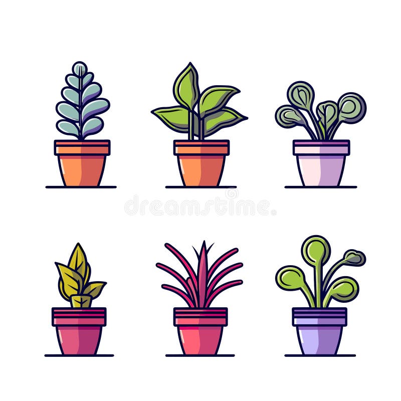 Vector of a Colorful Collection of Potted Plants in a Modern and ...