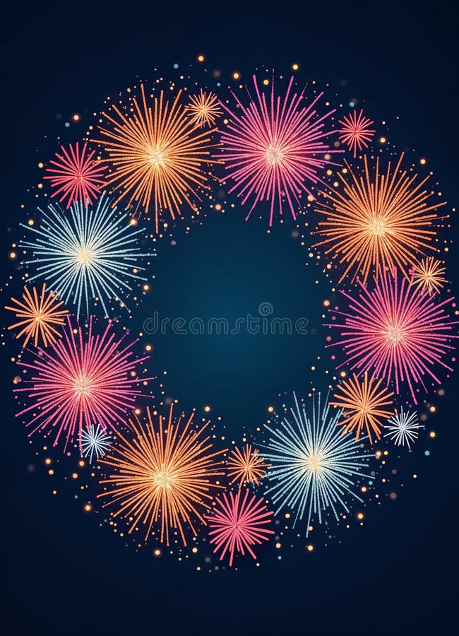 Vector of Colorful Fireworks and Sparklers in a Circle with Glitters ...
