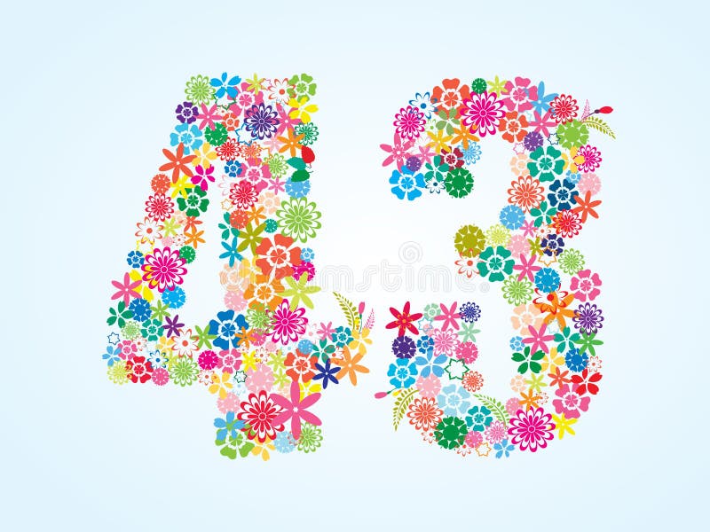 Vector Colorful Floral 43 Number Design Isolated on White Background ... Vector Colorful Floral 43 Number Design Isolated on White Background ...