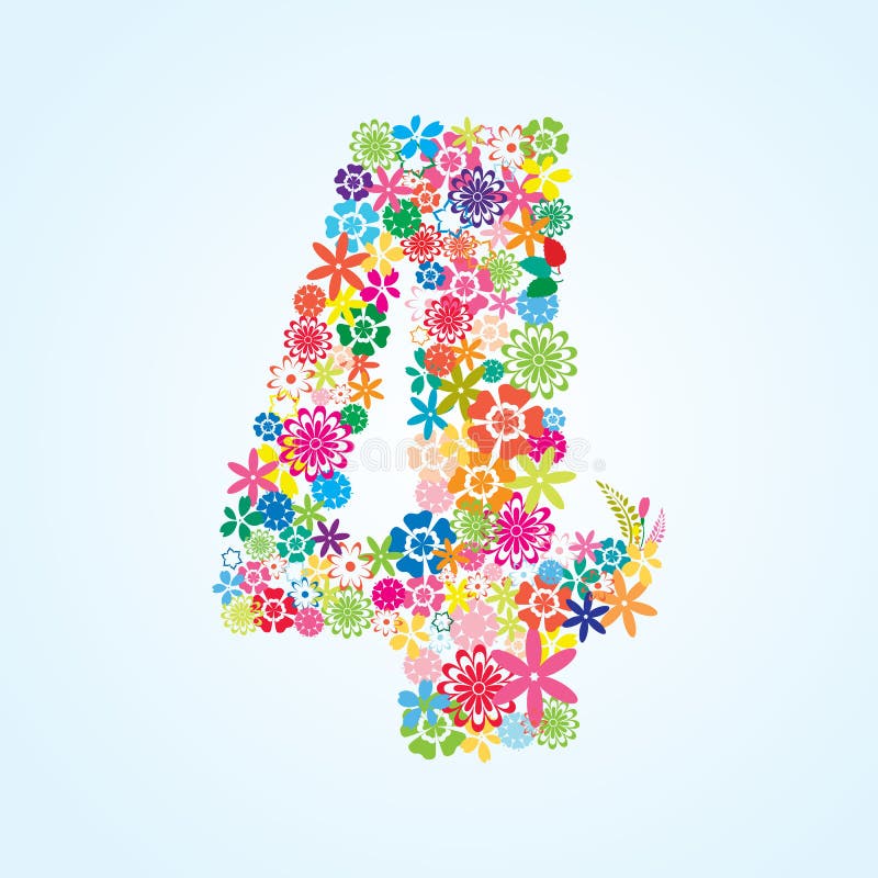 Vector Colorful Floral 4 Number Design Isolated on White Background ... Vector Colorful Floral 4 Number Design Isolated on White Background ...