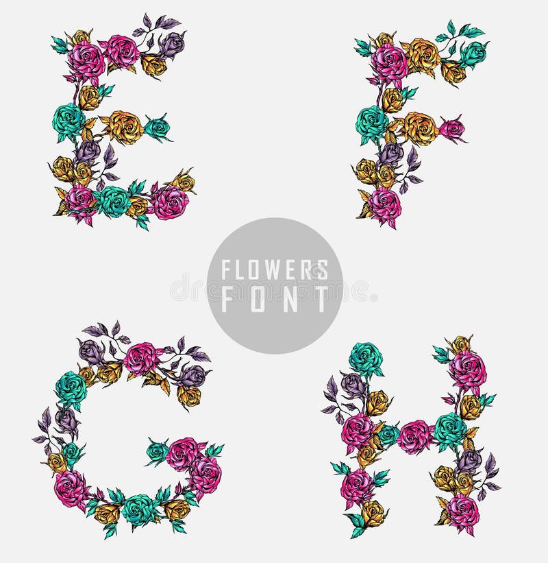 Vector Colorful Flower Font Stock Vector - Illustration of blue, hand ...