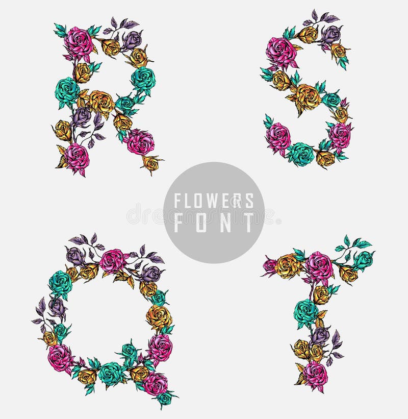 Vector Colorful Flower Font Stock Vector - Illustration of blue, bloom ...