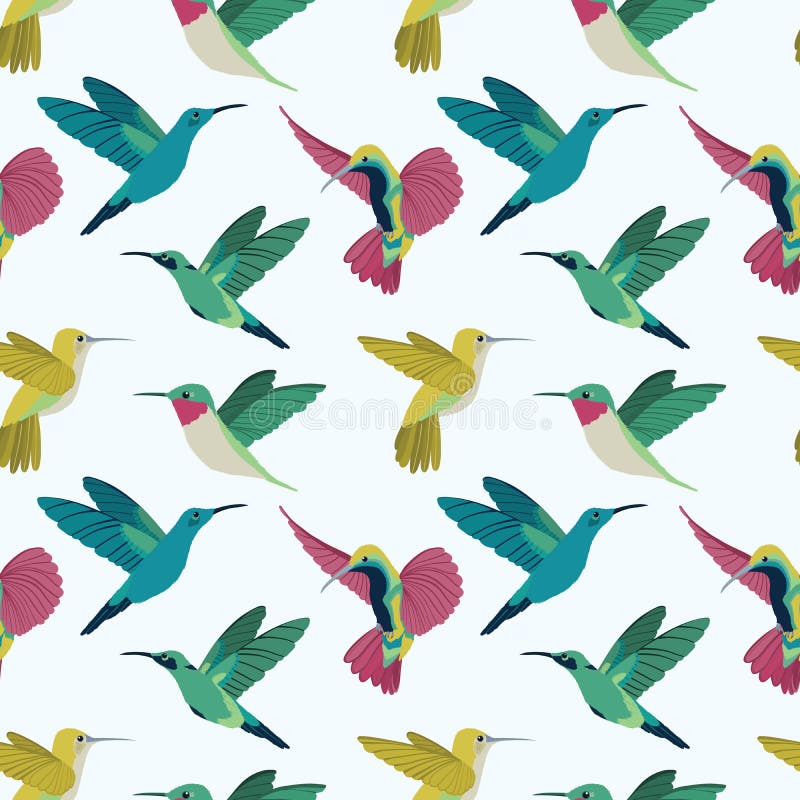 Vector Colorful Flying Hummingbirds Seamless Pattern on White ...