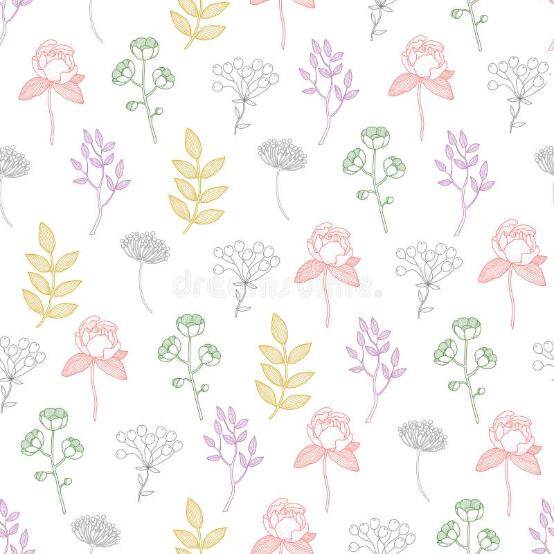 Vector Colorful Growing Plants Line Art Seamless Stock Vector ...