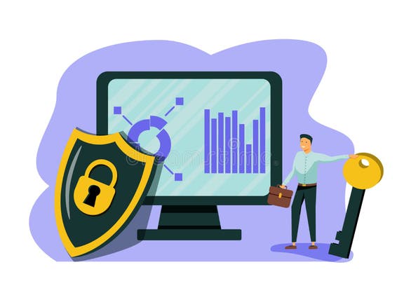 Vector Colorful Illustration, the Concept of Protecting Computer Data for a Web Page, Coding ...