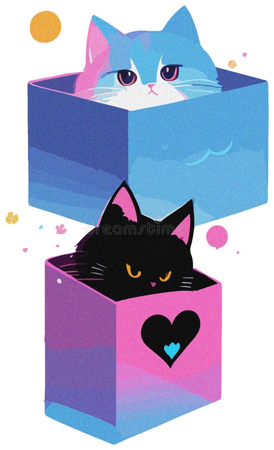 Vector, Colorful Image of Cats in a Box Stock Illustration ...