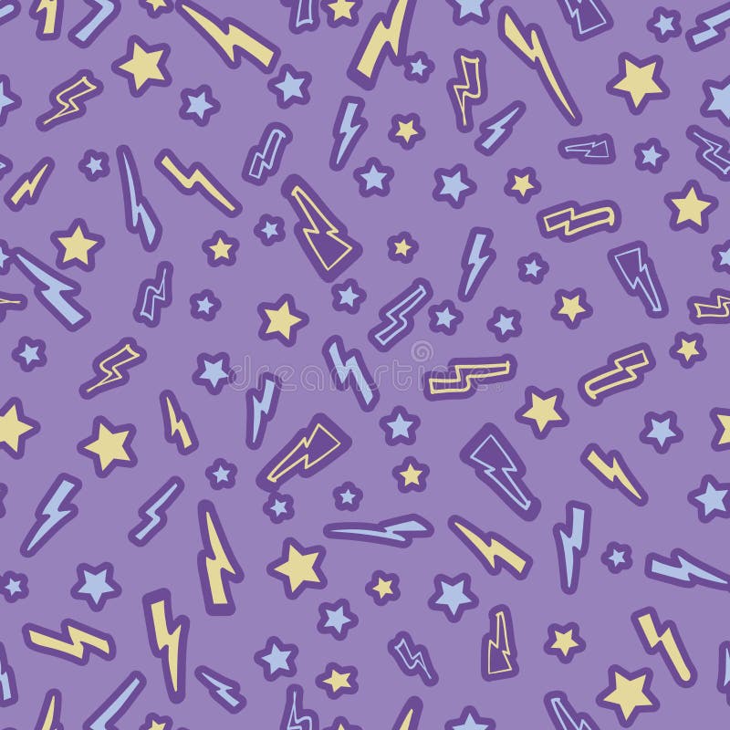Vector Colorful Lighting and Star Doodle Seamless Pattern Background ...