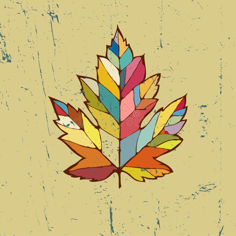 Vector Colorful Maple Leaf in Vintage Style Stock Vector - Illustration ...