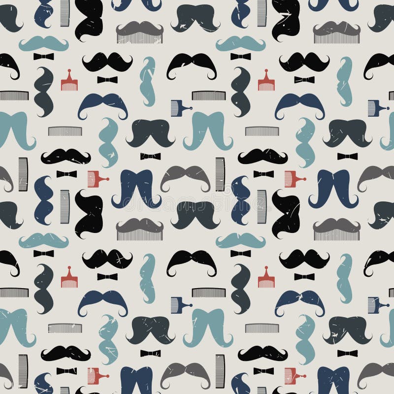 Vector Colorful Pattern with Mustaches, Mustache Combs and Bows Stock ...