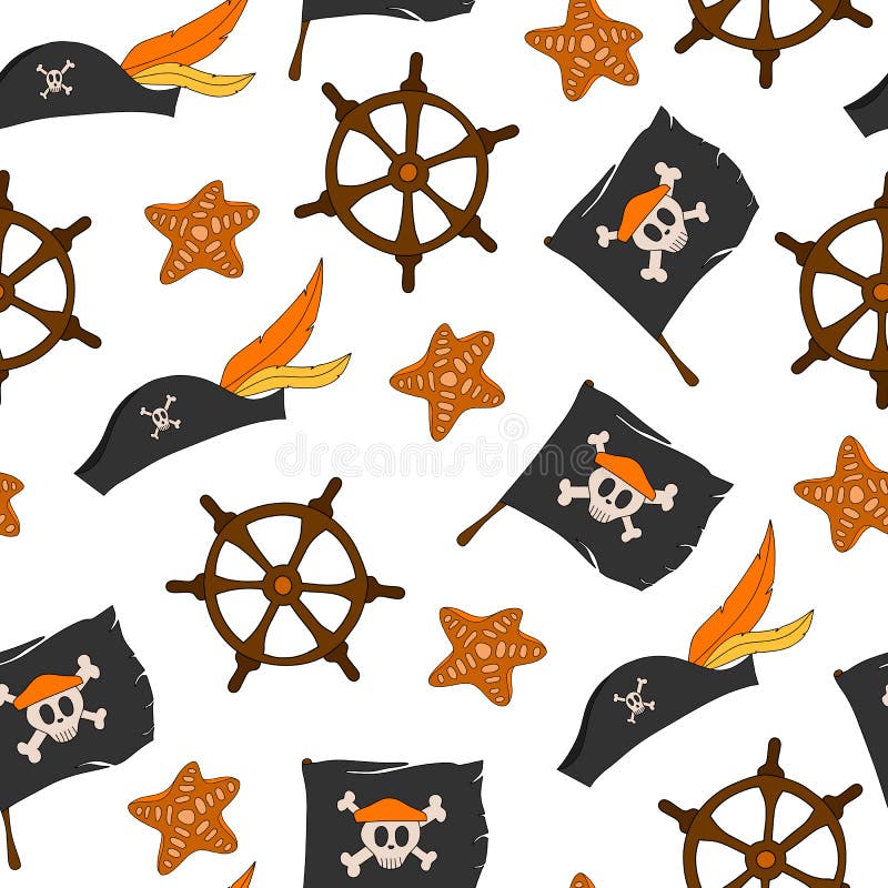 Vector Colorful Pirate Seamless Pattern with Nautical Theme Stock ...