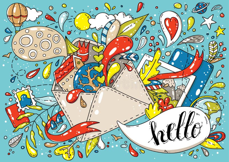 Travel hello postcard stock vector. Illustration of nature - 112825527