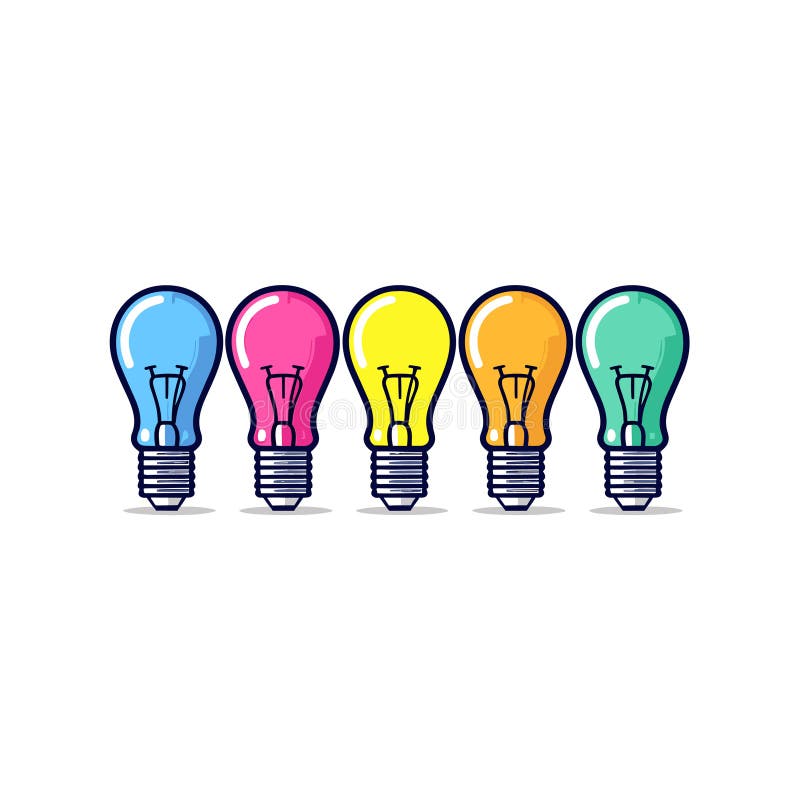 Vector of a Colorful Row of Light Bulbs, Perfect for Vector Icons and ...