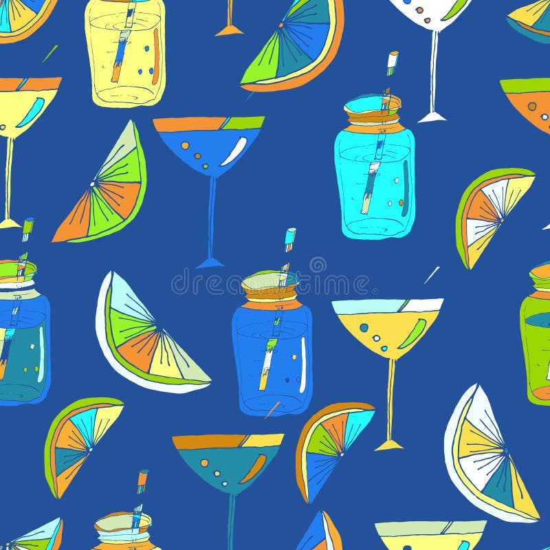 Vector Colorful Seamless Pattern with Alcoholic Cocktails Stock ...