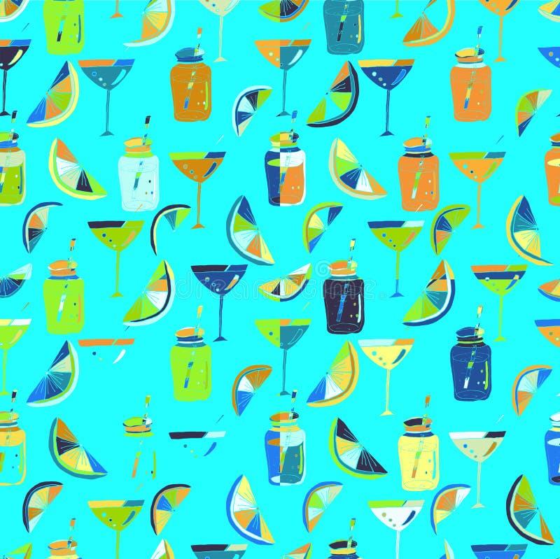 Vector Colorful Seamless Pattern with Alcoholic Cocktails Stock ...