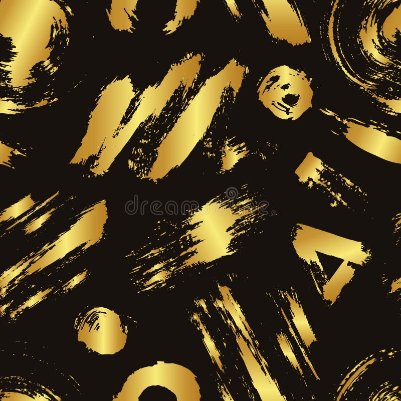 Vector Colorful Seamless Pattern with Brush Strokes and Dots. Gold ...