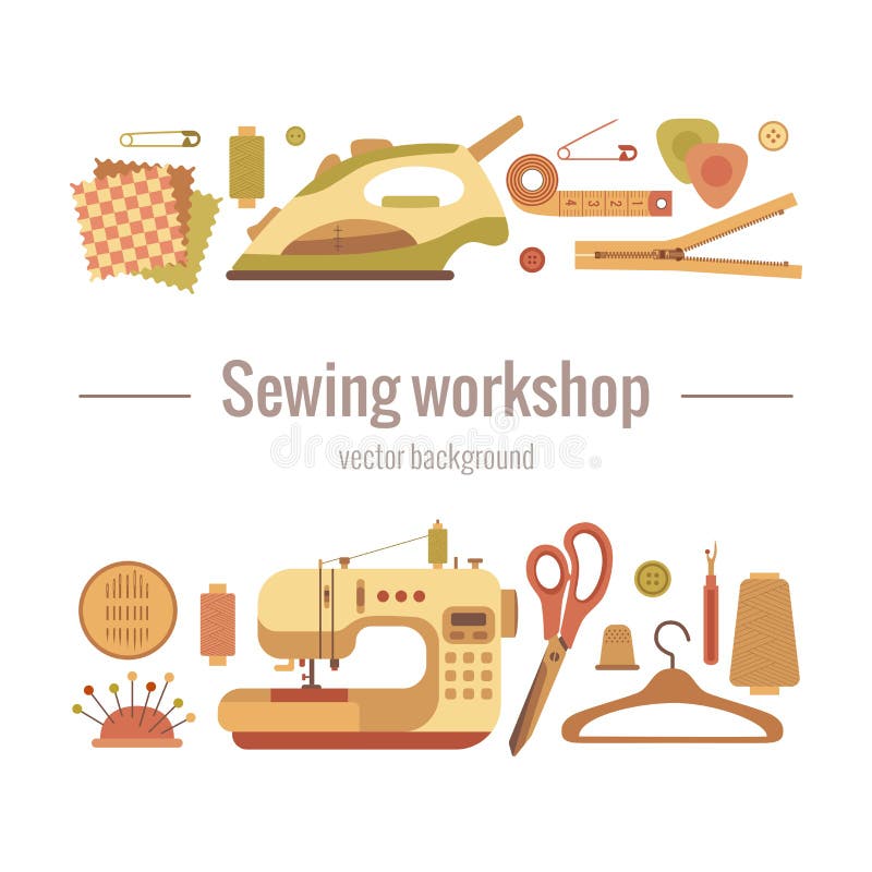 Sewing Equipment Colorful Cartoon Style Concept. Clothing Repair Vector ...