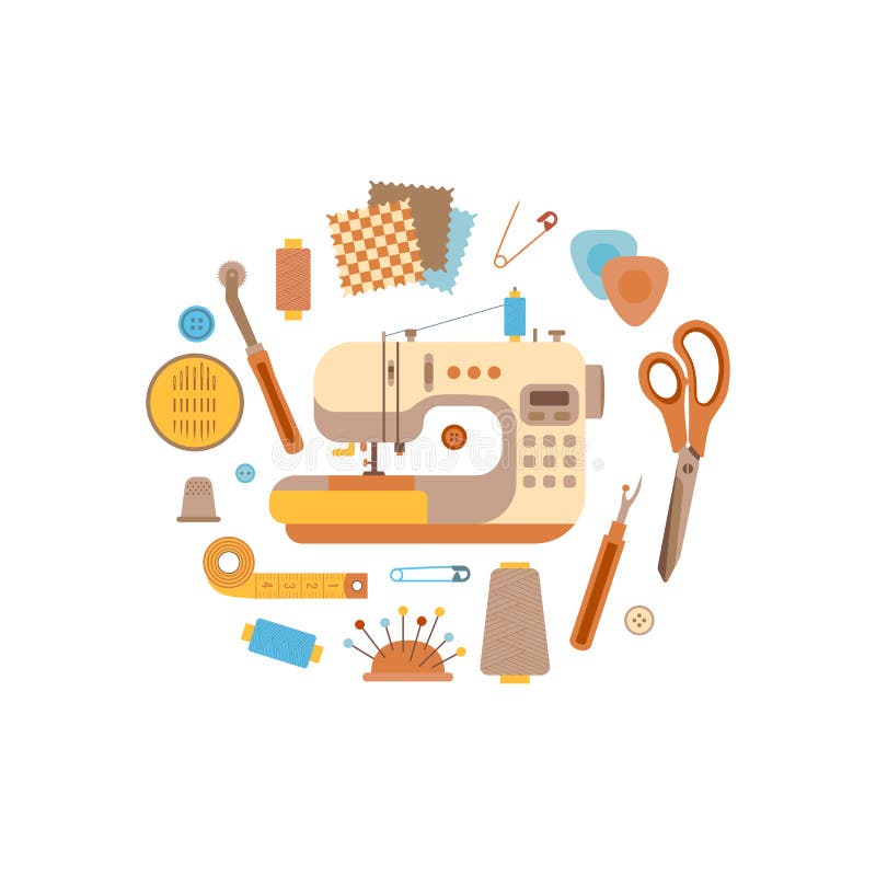 Sewing Equipment Colorful Cartoon Style Concept. Clothing Repair Vector ...