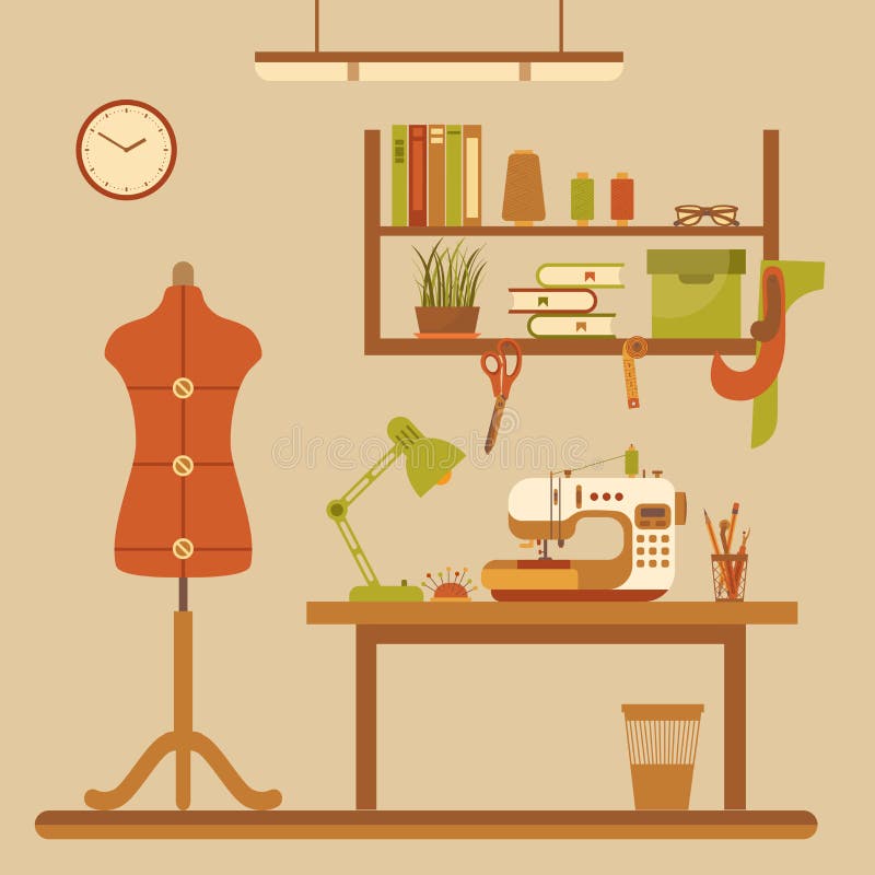 Vector Colorful Sewing Workshop Concept. Stock Vector - Illustration of ...