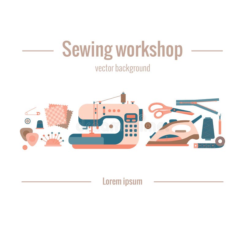 Sewing Equipment Colorful Cartoon Style Concept. Clothing Repair Vector ...