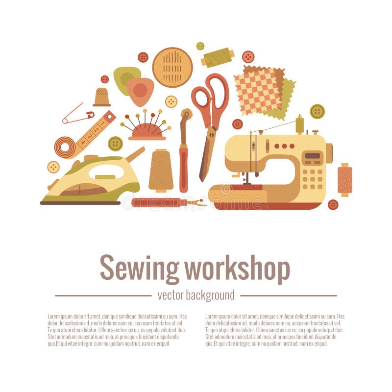 Sewing Equipment Colorful Cartoon Style Concept. Clothing Repair Vector ...