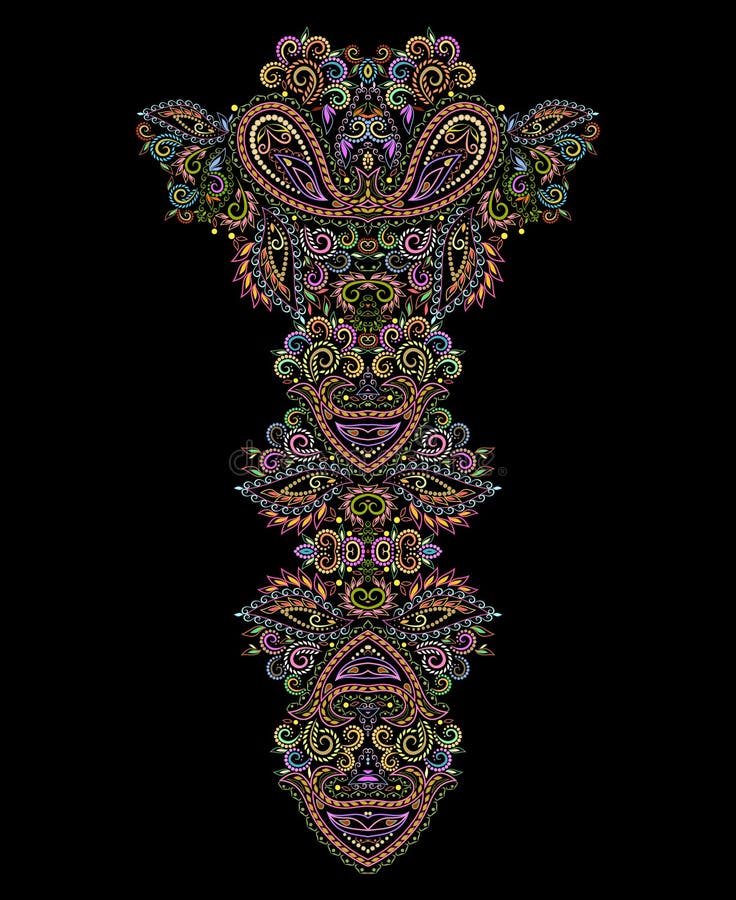 Neckline - Vertical Ethnic Design. Floral Folk Art Pattern. Stock ...
