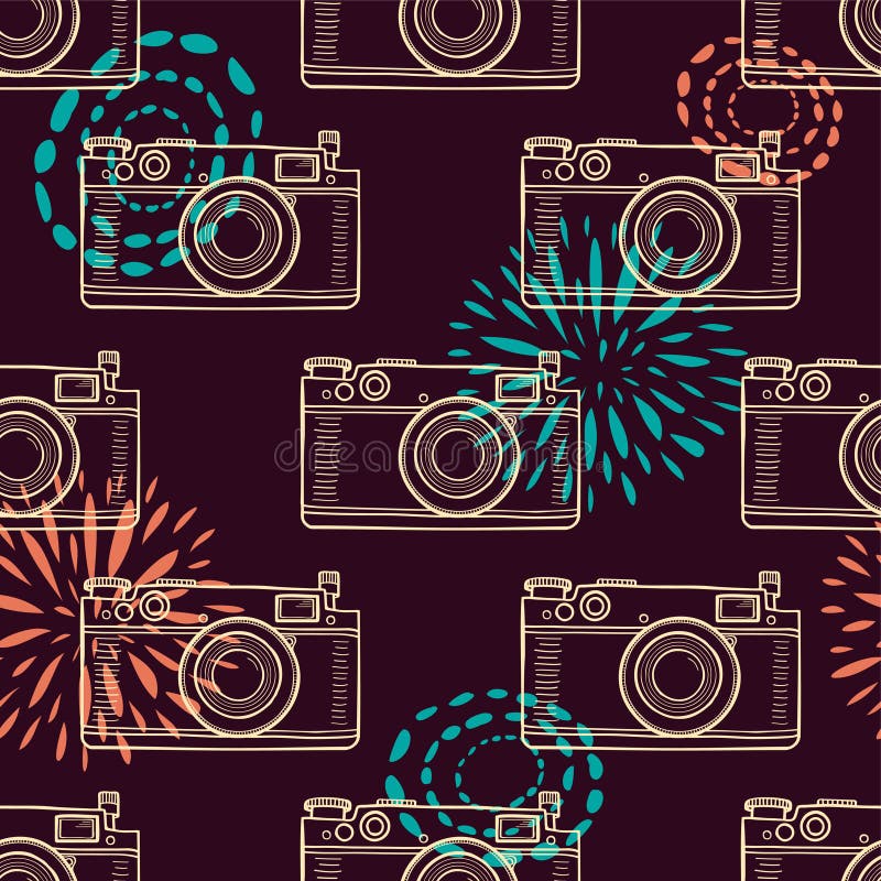 Vector Colorful Vintage Seamless Pattern with Retro Cameras Stock ...