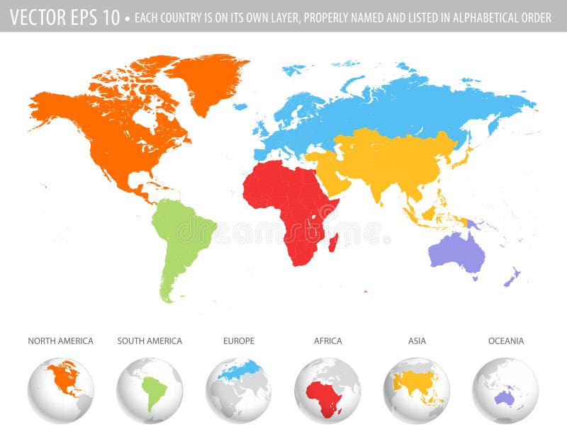 Vector Colorful World Map stock vector. Illustration of antarctica ...