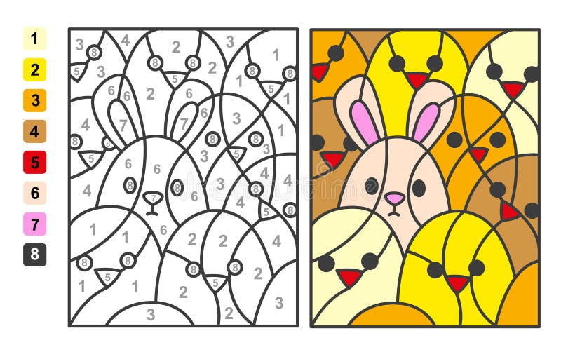 Vector Coloring Page Color by Numbers Easter Egg Hunt. Puzzle Game for ...