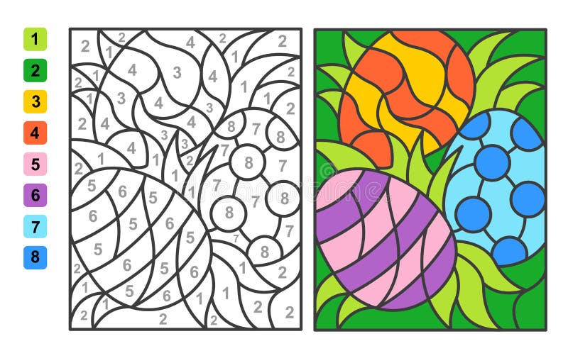 Vector Coloring Page Color by Numbers Easter Egg Hunt. Puzzle Game for ...