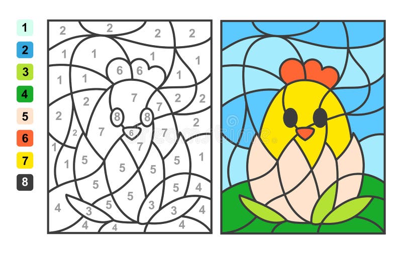 Vector Coloring Page Color by Numbers Easter Egg Hunt. Puzzle Game for ...