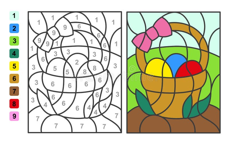 Vector Coloring Page Color by Numbers Easter Egg Hunt. Puzzle Game for ...