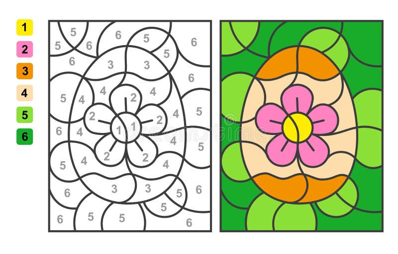 Vector Coloring Page Color by Numbers Easter Egg Hunt. Puzzle Game for ...
